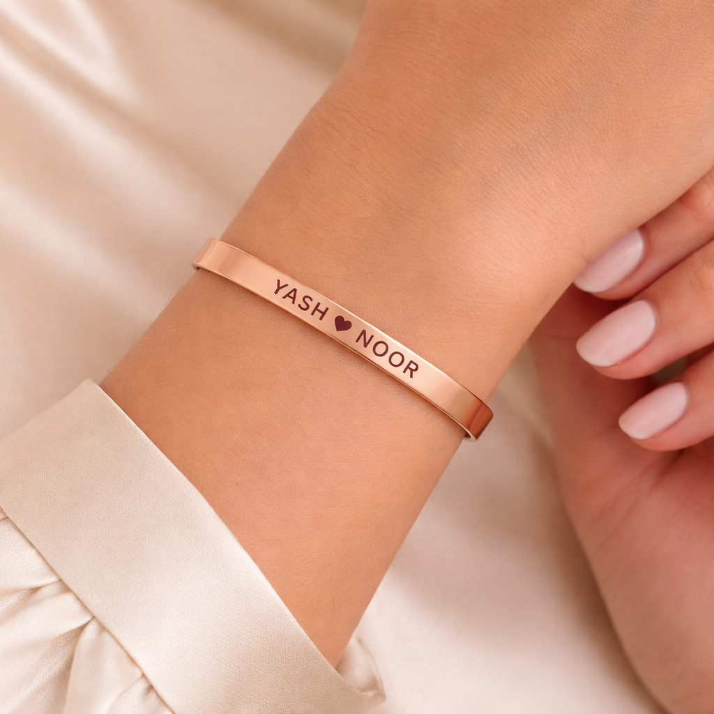 Personalised Cuff Bracelet with FREE Luxury Valentine Wooden Box – Bhootiya